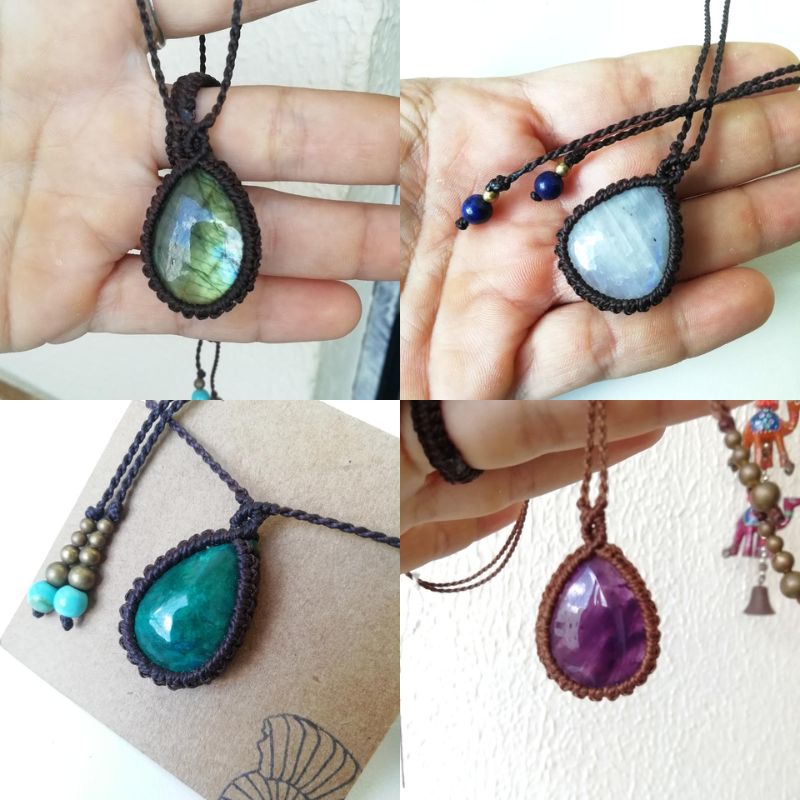 Colar de Macramê com pedra natural regulável